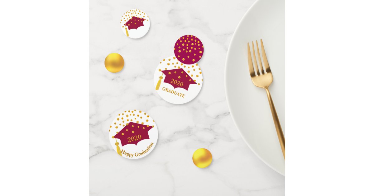 Graduation Burgundy Red Cap & Gold Table Confetti | Zazzle