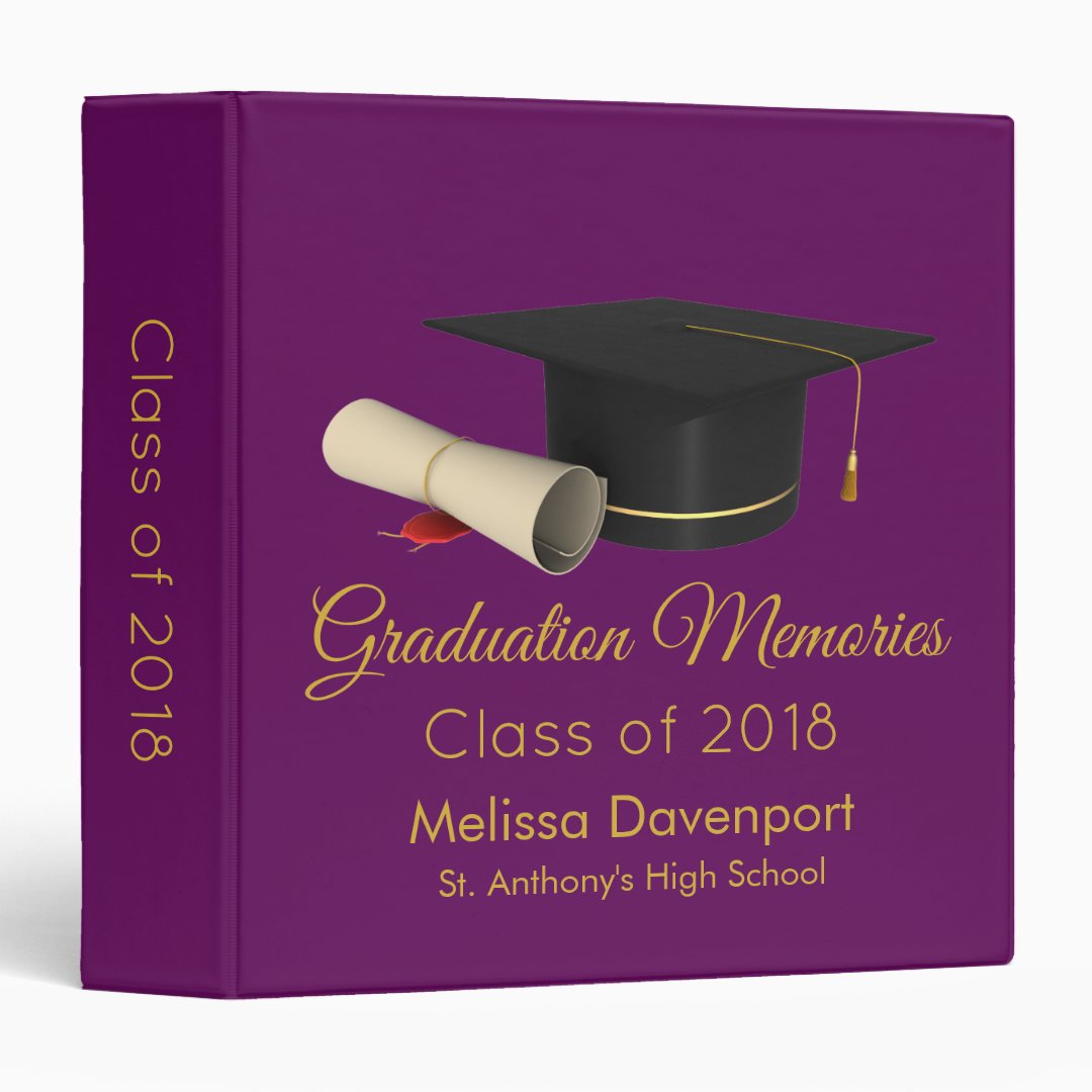 Graduation Cap and Diploma on Purple Class of 20XX Binder | Zazzle
