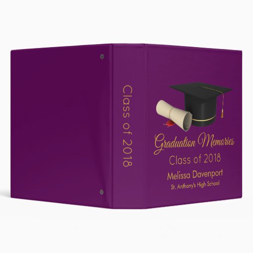 Graduation Cap and Diploma on Purple Class of 20XX Binder | Zazzle
