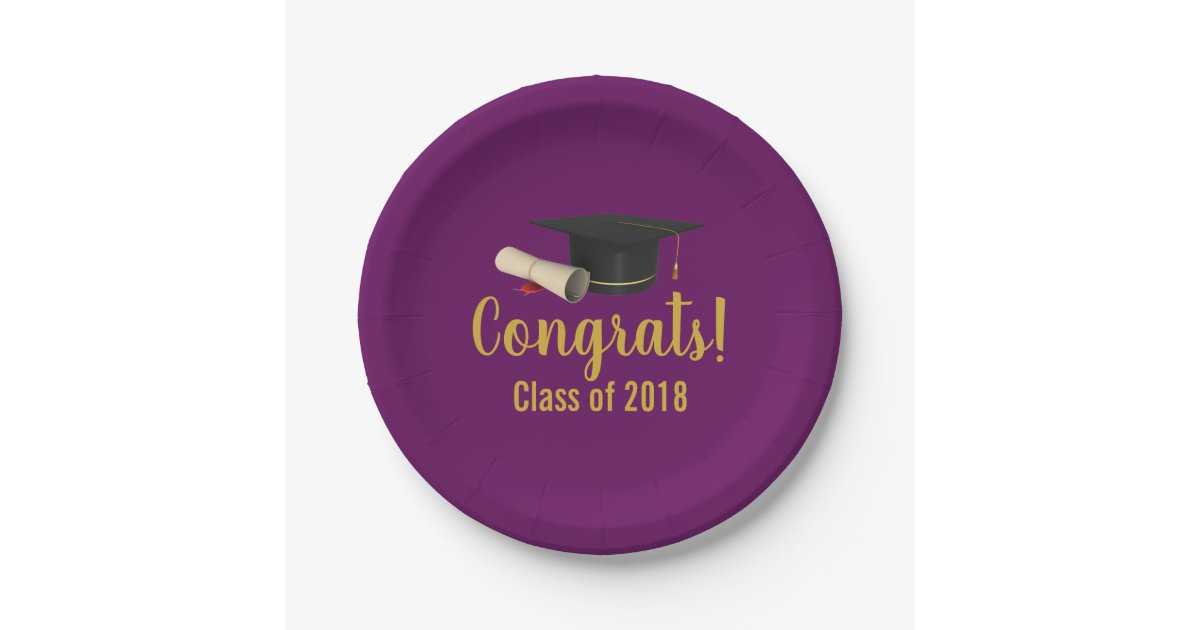 Graduation Cap and Diploma on Purple Class of 20XX Paper Plates | Zazzle