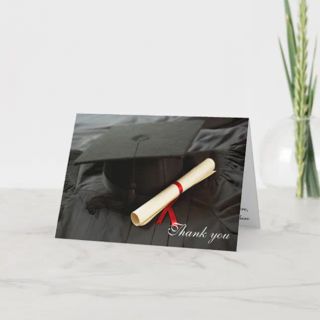 Graduation cap and gown thank you greeting card | Zazzle