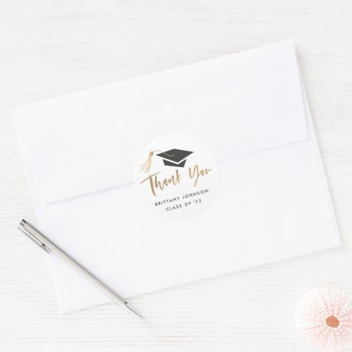 Graduation Cap and Tassel Gold Foil Thank You Classic Round Sticker ...