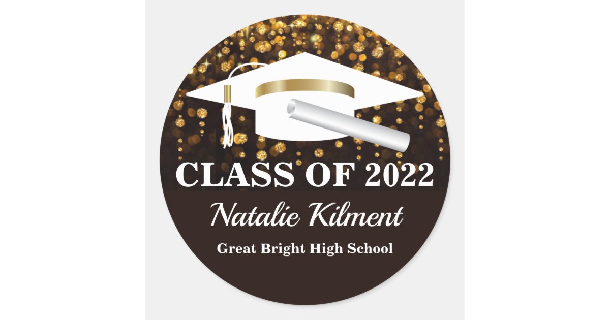 Graduation Cap Black and Gold Class of 2022 Classic Round Sticker | Zazzle