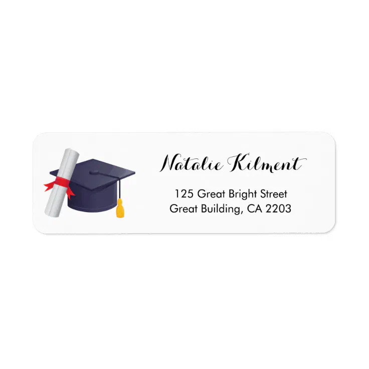 Graduation Cap Black and White Return Address Label | Zazzle