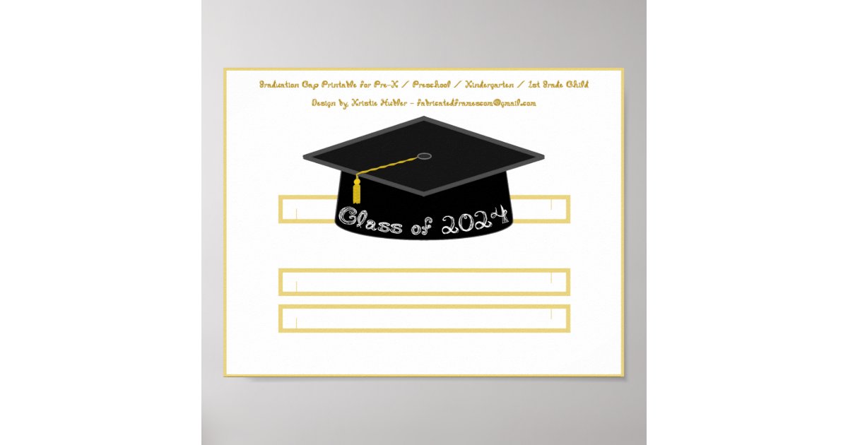 Graduation Cap Black Hat Class 2024 White Font Poster | Zazzle