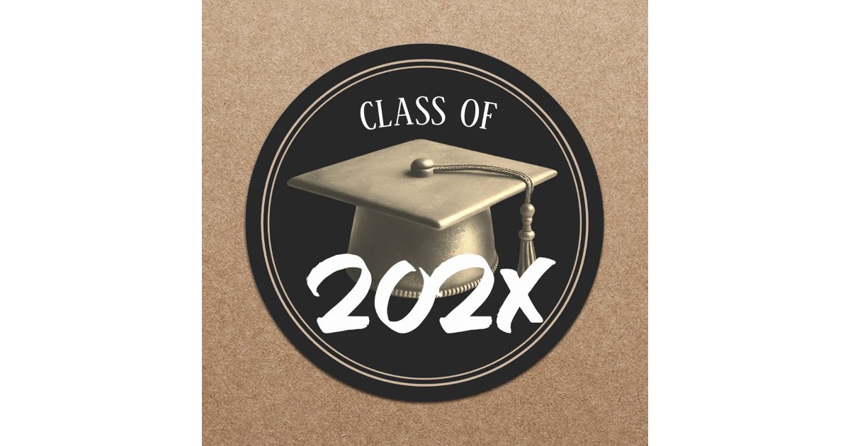 Graduation Cap Class of 2024 Modern Black & Gold Classic Round Sticker ...