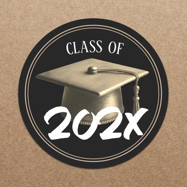 Graduation Cap Class of 2024 Modern Black & Gold Classic Round Sticker ...