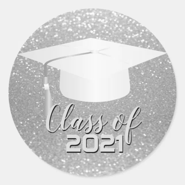 Graduation Cap - Class of 20XX - Silver Glitter Classic Round Sticker ...