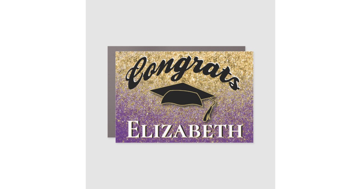 Graduation Cap Congratulations Gold Purple Car Magnet | Zazzle