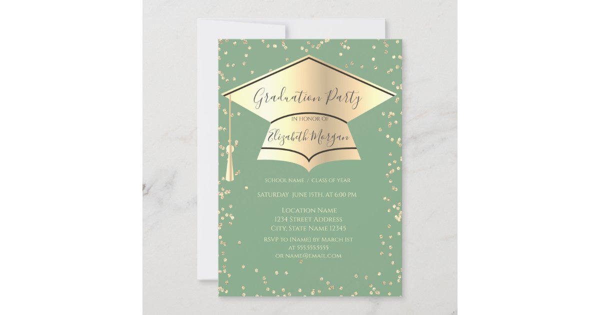 Graduation Cap,Diamonds Green Graduation Invitation | Zazzle