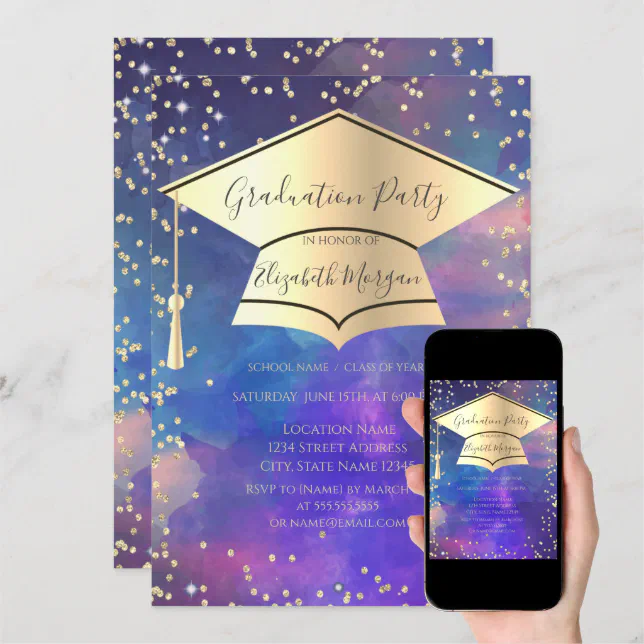 Graduation Cap,Diamonds Paint Splash Graduation Invitation | Zazzle