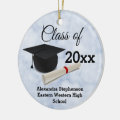 Graduation Cap Diploma Blue Marble Customized Ceramic Ornament | Zazzle