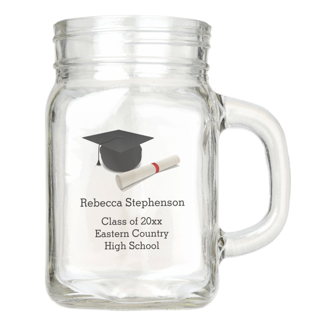 Graduation Cap Diploma Customizable Mason Jar | Zazzle