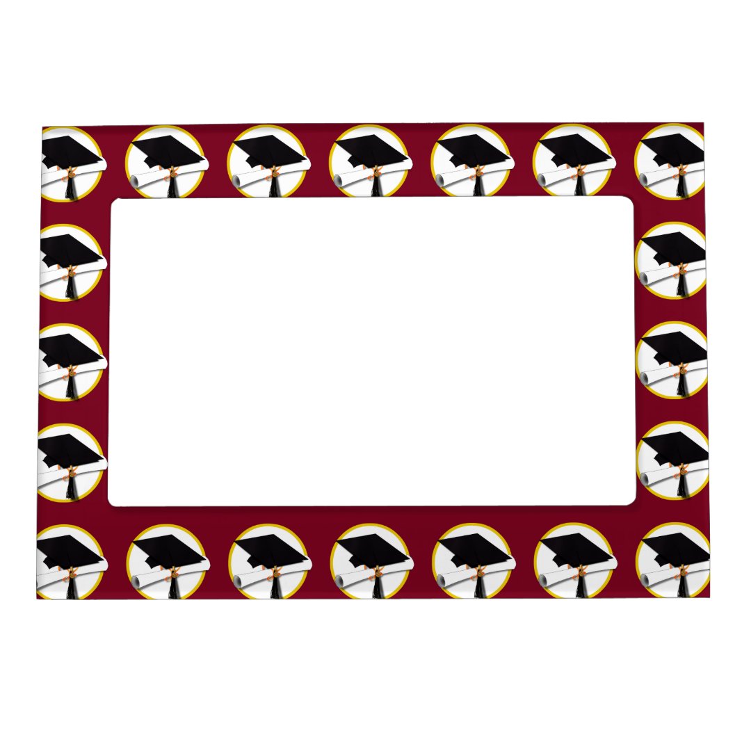 Graduation Cap & Diploma - Dark Red Background Magnetic Frame | Zazzle