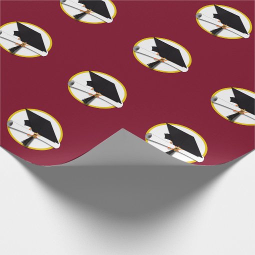 Graduation Cap & Diploma - Dark Red Background Wrapping Paper | Zazzle