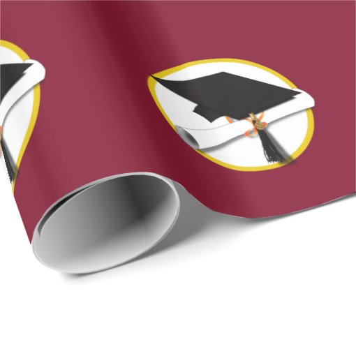 Graduation Cap & Diploma - Dark Red Background Wrapping Paper | Zazzle