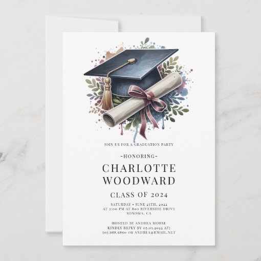 Graduation Cap & Diploma Grad Party Invitation | Zazzle