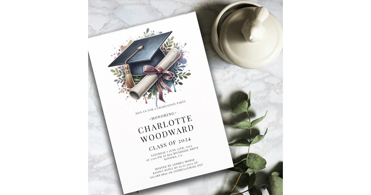 Graduation Cap & Diploma Grad Party Invitation | Zazzle