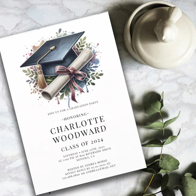 Graduation Cap & Diploma Grad Party Invitation | Zazzle