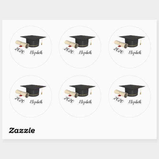 Graduation Cap , Diploma ,Name Classic Round Sticker | Zazzle