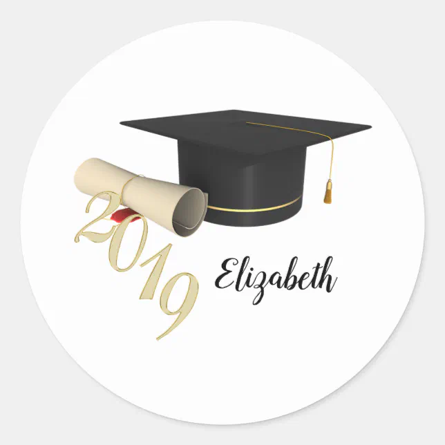 Graduation Cap , Diploma - Personalized Classic Round Sticker | Zazzle