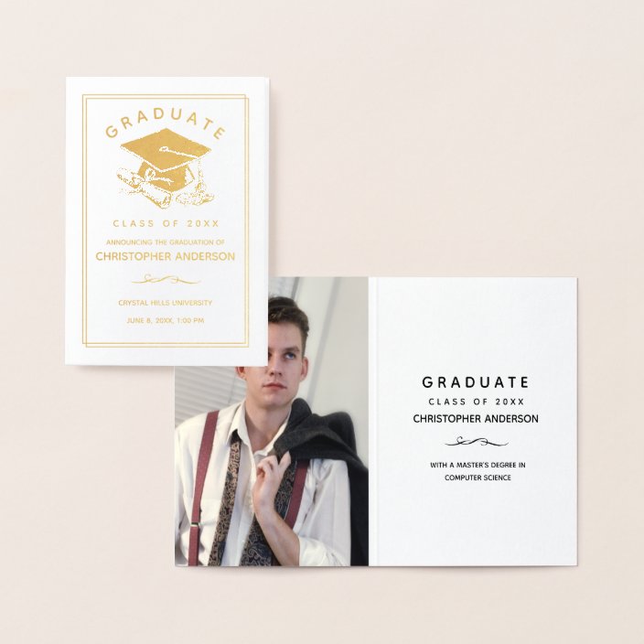 Graduation Cap Diploma Script Photo Foil Card | Zazzle.com