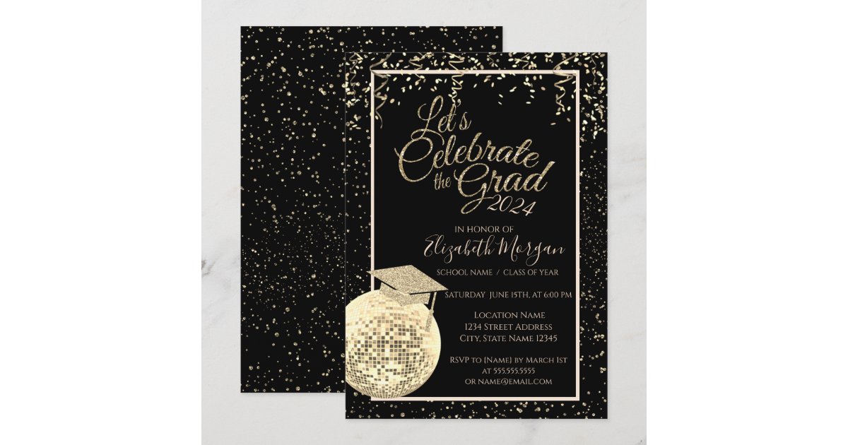 Graduation Cap,Disco Ball Confetti Graduation Invitation | Zazzle