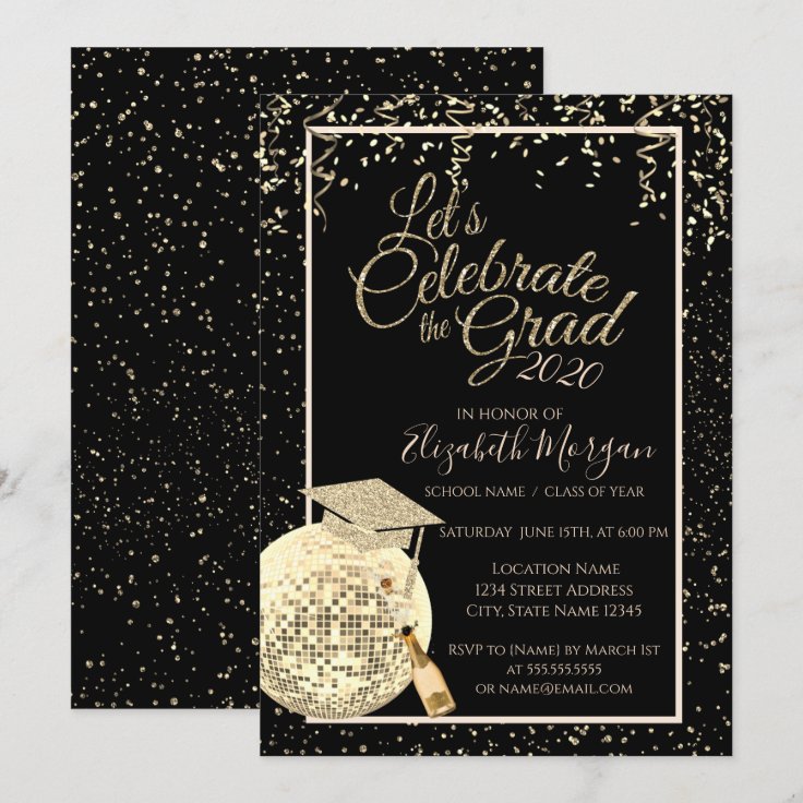 Graduation Cap,Disco Ball Confetti,Wine Graduation Invitation | Zazzle
