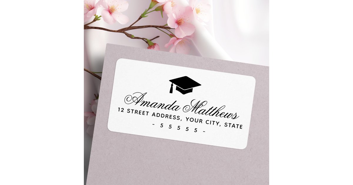 Graduation cap elegant script return address label | Zazzle