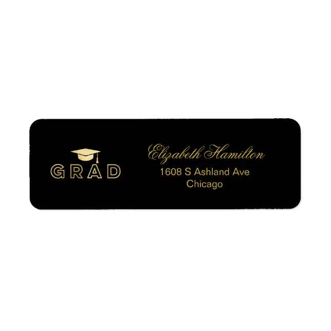 Graduation Cap Faux Foil Gold Elegant Grad Label | Zazzle
