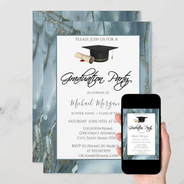 Graduation Cap Frame Marble Graduation Party Invitation | Zazzle
