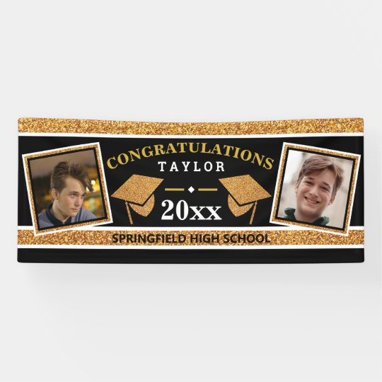 Graduation Cap Gold And Black Congratulations Banner | Zazzle.com