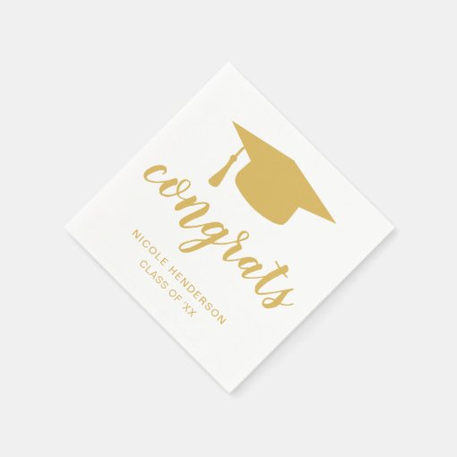 Graduation Cap Gold and White Congrats Napkins | Zazzle