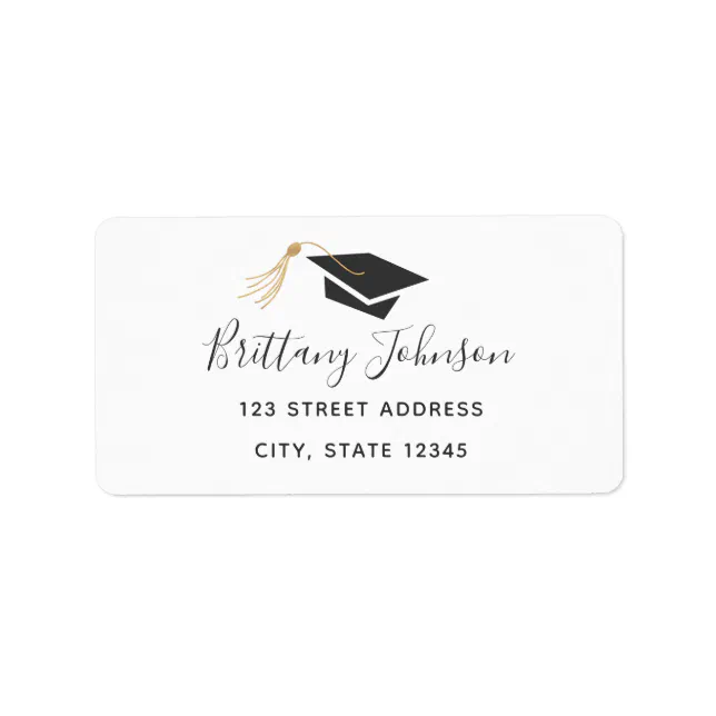 Graduation Cap Gold Foil Tassel Address Label | Zazzle