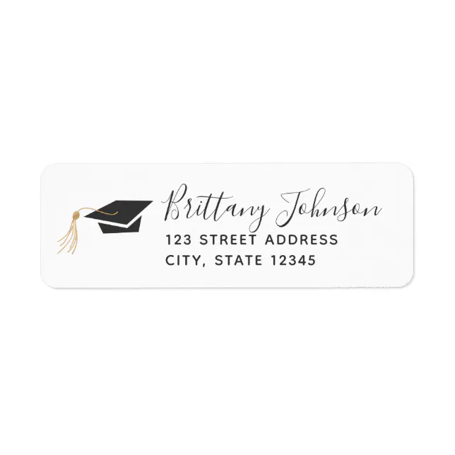 Graduation Cap Gold Foil Tassel Return Address Label | Zazzle