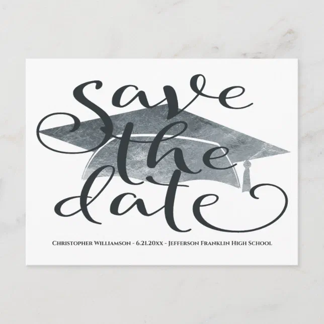 Graduation Cap Modern Save The Date Postcard | Zazzle