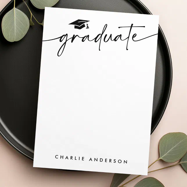 Graduation cap modern script blank graduate note card | Zazzle