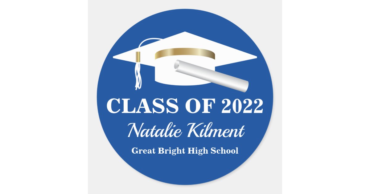 Graduation Cap Navy Blue and Gold Class of 2022 Classic Round Sticker ...