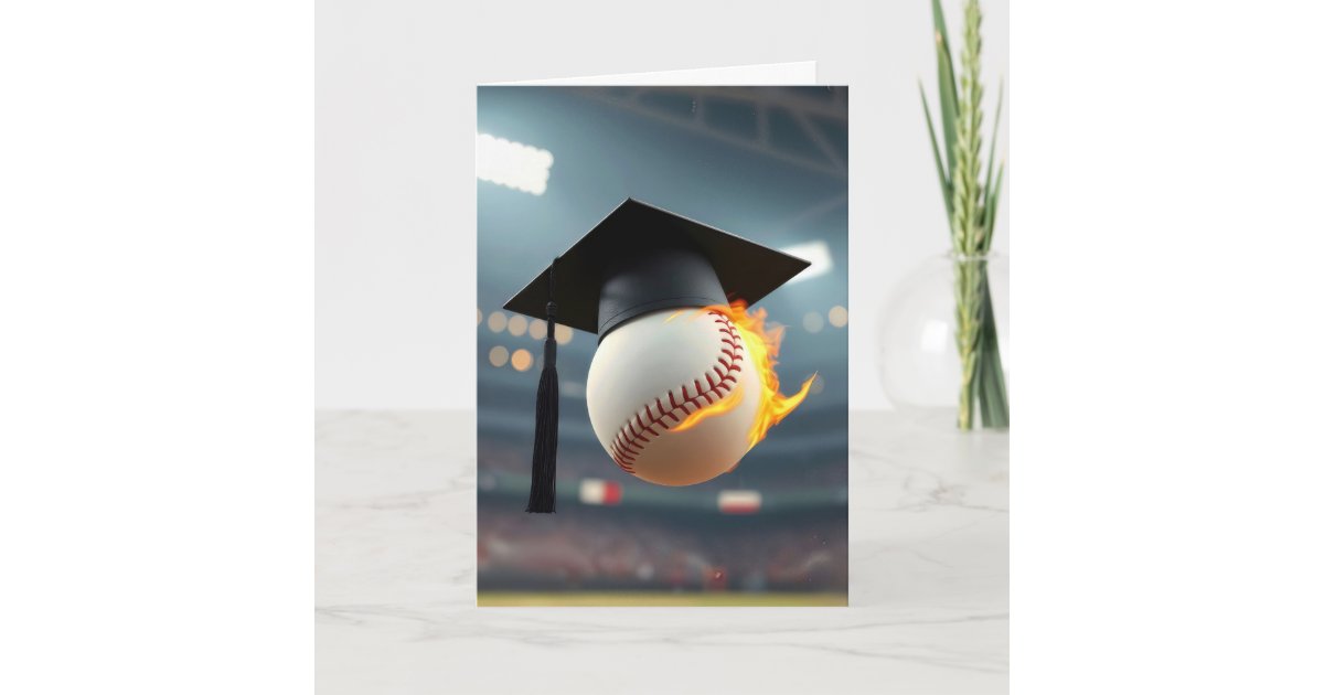 Graduation Cap On a Flaming Baseball Card | Zazzle