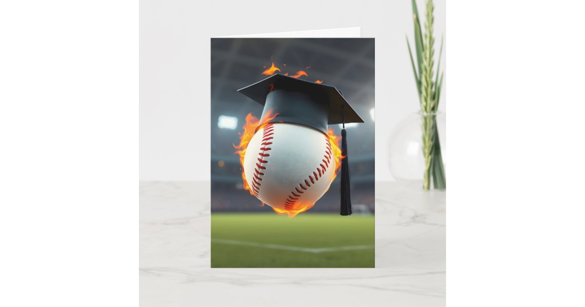 Graduation Cap On a Flaming Baseball Card | Zazzle