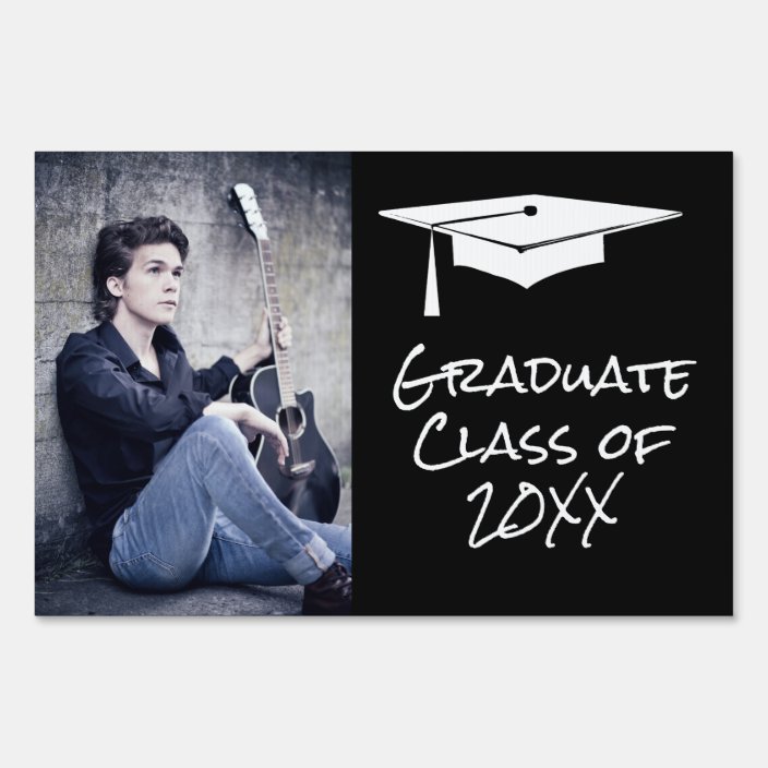 Graduation Cap Photo Modern Class Of Black Sign | Zazzle.com