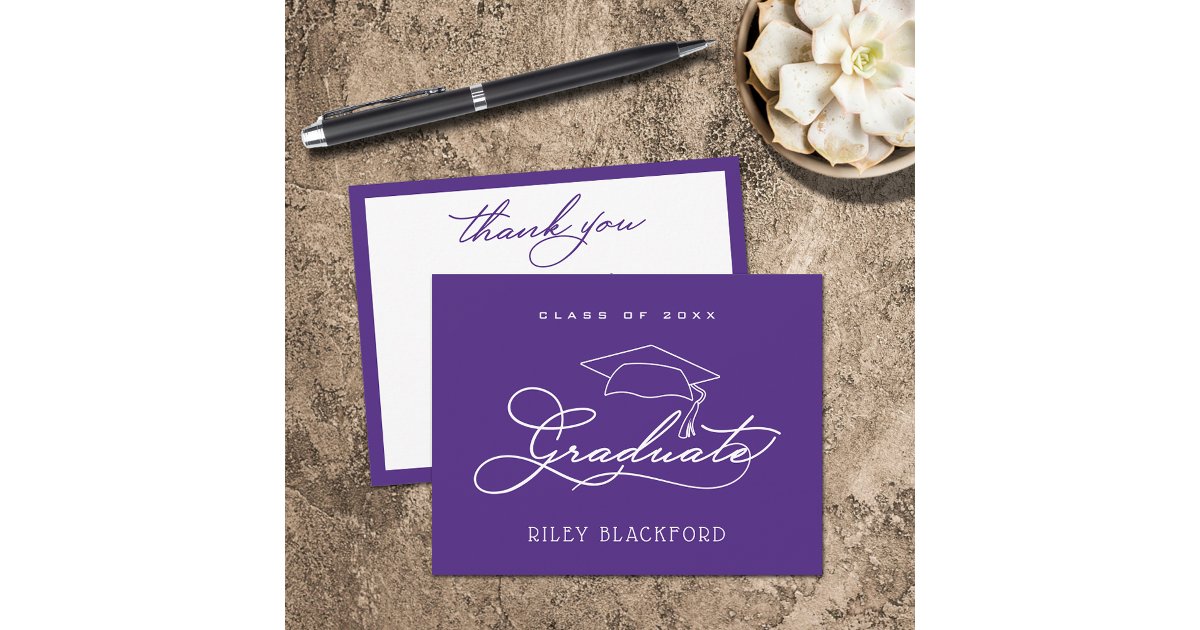 Graduation Cap Purple Thank You Note Card | Zazzle