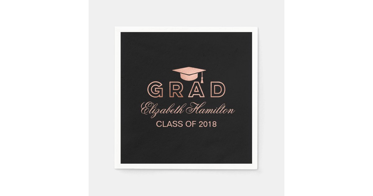 Graduation Cap Rose Gold Elegant Grad Party Paper Napkins | Zazzle