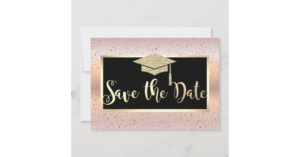 Graduation Cap,Rose Gold Graduation Save The Date | Zazzle