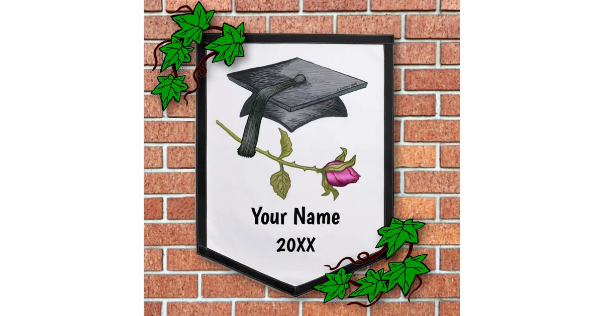 Graduation Cap Rose Pennant Flag | Zazzle