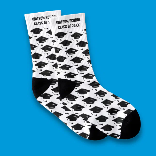 Graduation Cap School Name Class of Personalized Socks | Zazzle