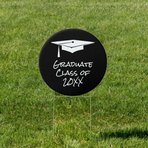 Graduation Cap Simple Modern Party Black White Sign | Zazzle