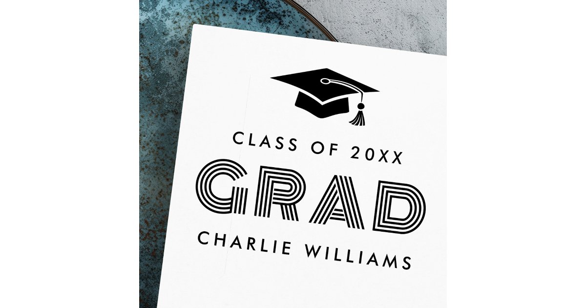Graduation cap Student modern Grad name class Rubber Stamp | Zazzle