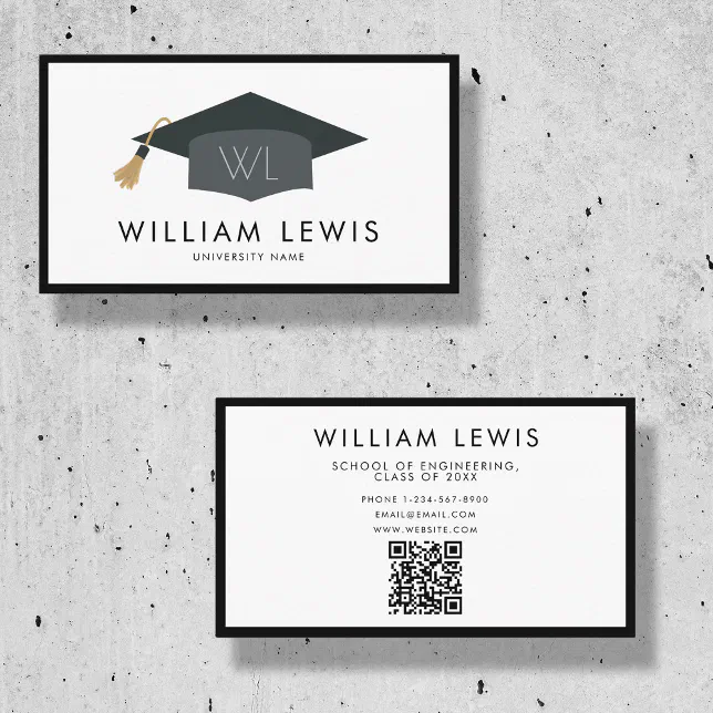 Graduation Cap Student Modern Minimalist QR Code Business Card | Zazzle