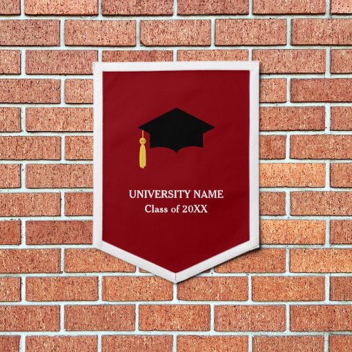 Graduation Cap & Text on Burgundy Pennant | Zazzle